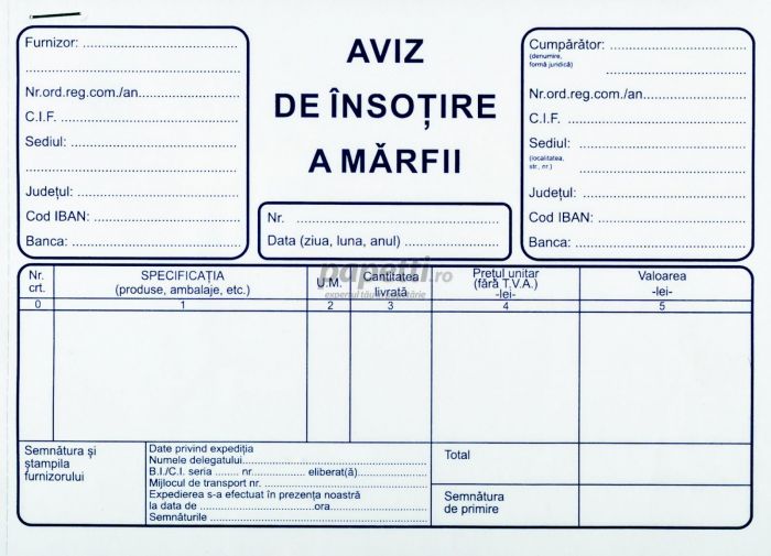 Aviz de insotire a marfii A5, 3 exemplare | Papetti