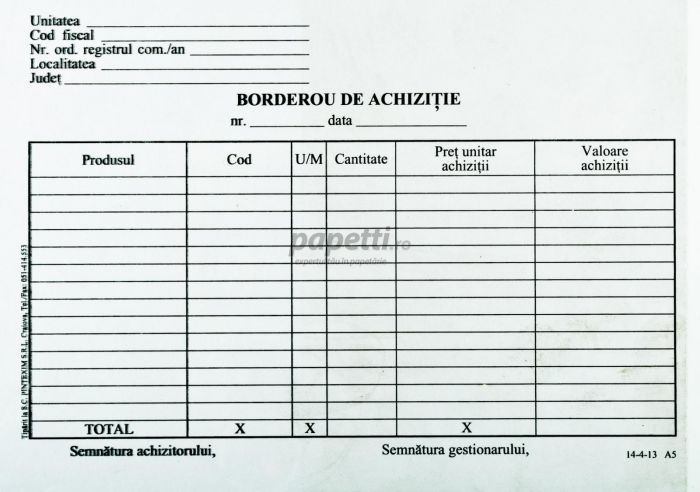 Borderou achizitie A5 | Papetti