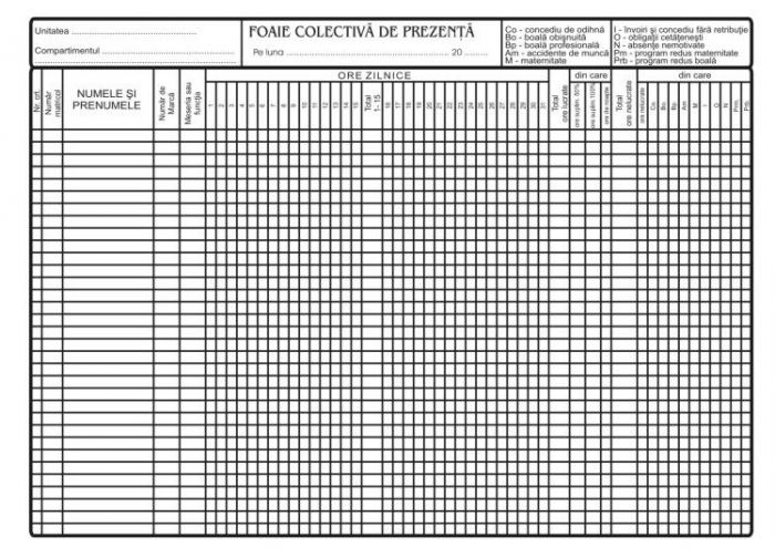 Foaie colectiva de prezenta A4 | Papetti